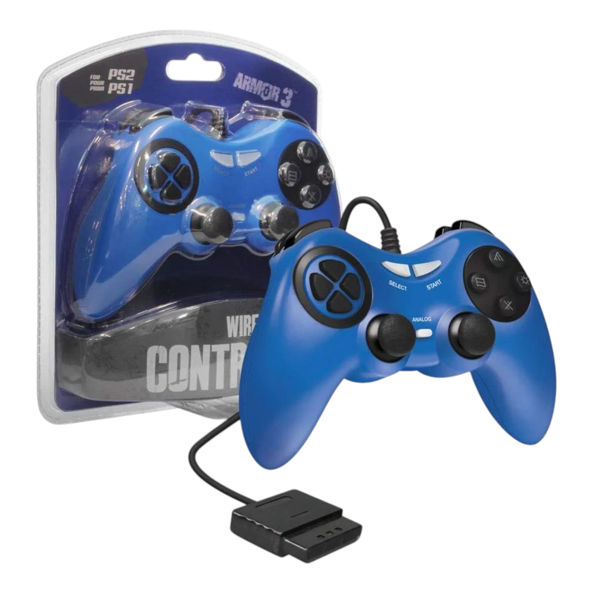 Armor3 Blue Wired Controller for the PS1/PS2 – Retro North Games