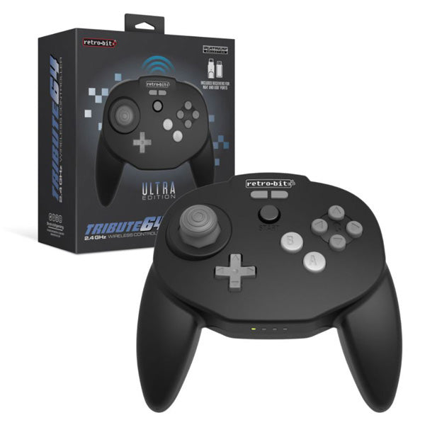 Retro-bit Ultra Edition Black Tribute 64 N64 Wireless Controller ...